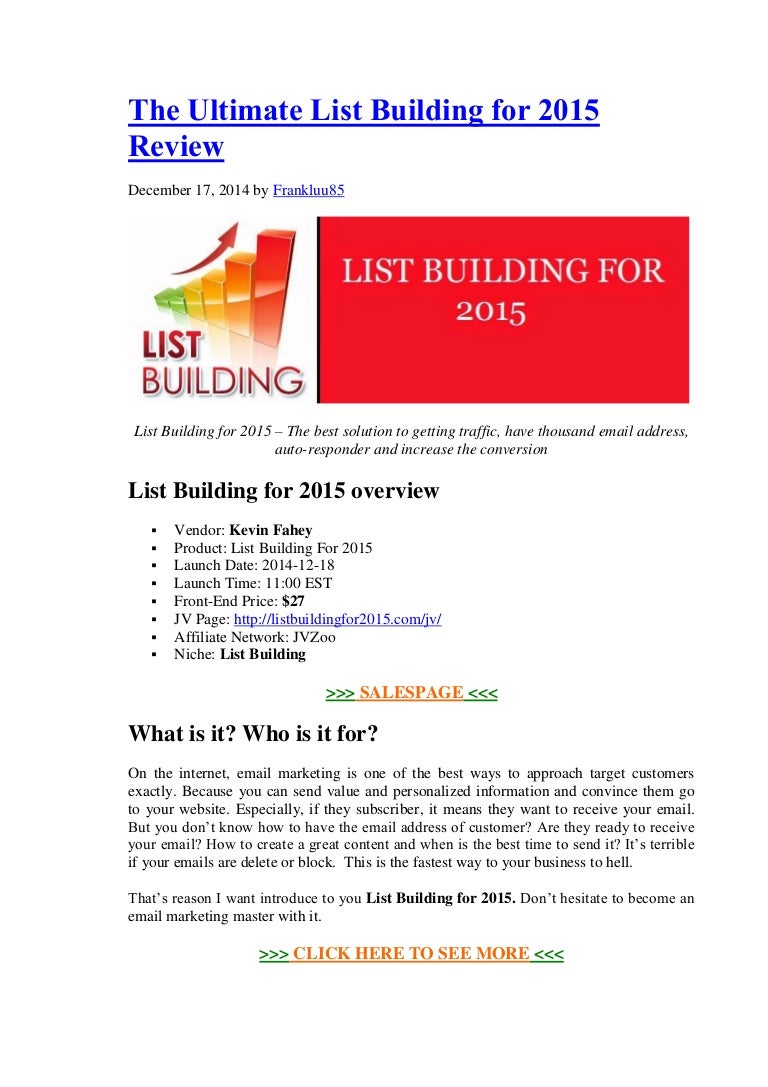 List building for 2015 Review