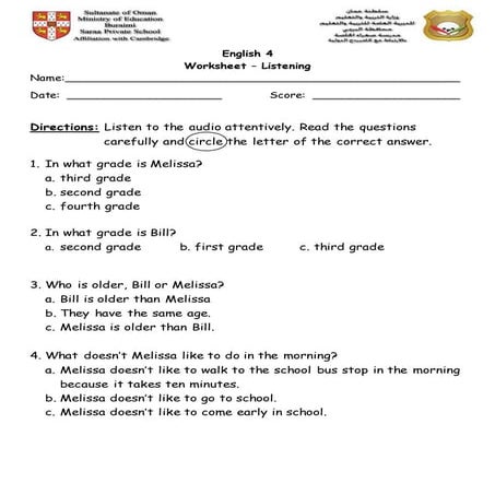 Listening worksheet (brother and sister) | DOCX