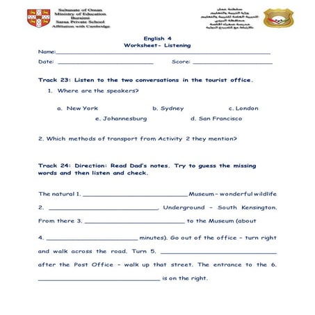 Listening Worksheet: Natural Museum | DOCX