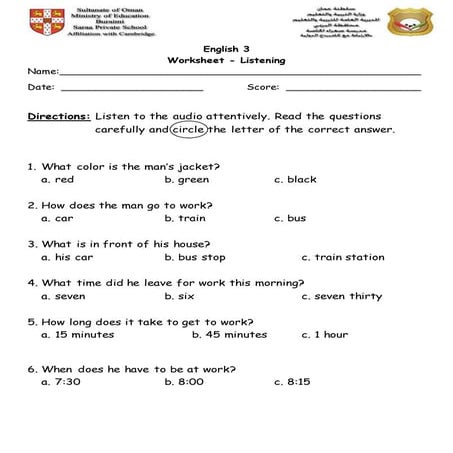 English 3 - Listening worksheet 4 | DOCX