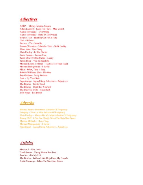 SONG LIST MSC - Some of the popular songs offered | PDF