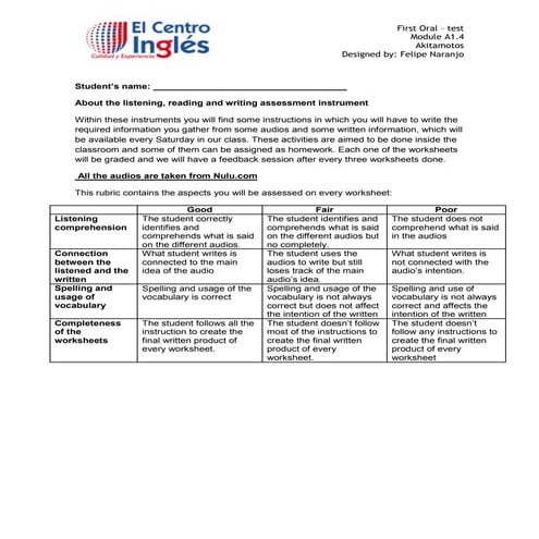 Listening assessment | DOCX | Educational Assessment | Education