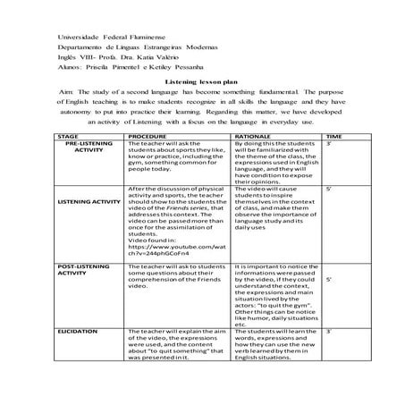 Listening lesson plan | DOCX | Education