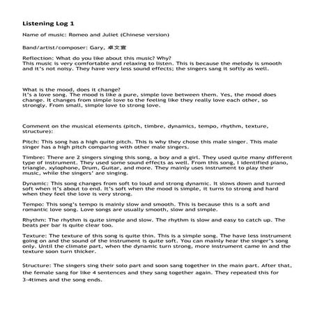 Listening log 1 | PDF