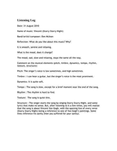 Listening log 1 | PDF