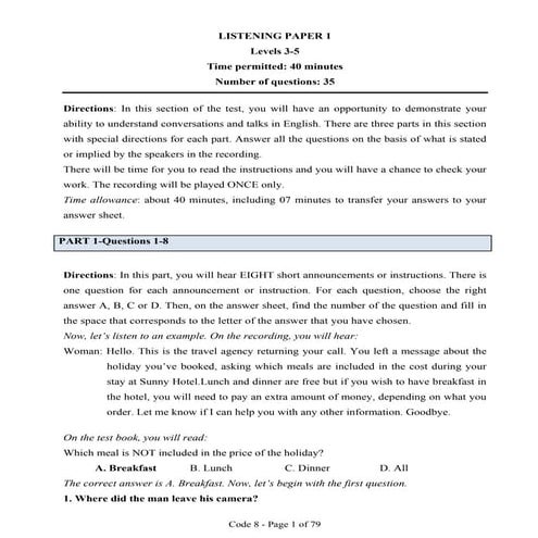 LISTENING B1- B2: TEST ONE TO TEST FIVE. | PDF
