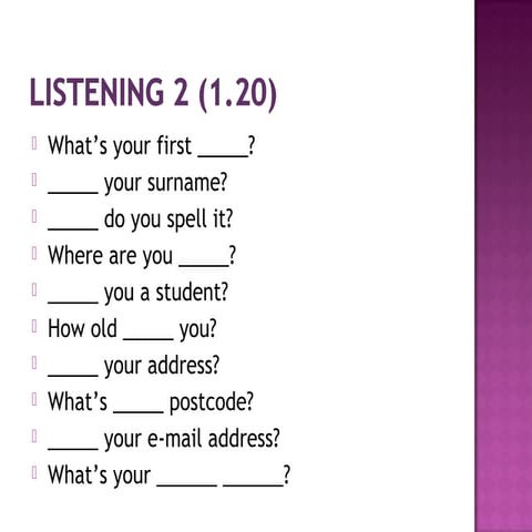 Listening: asking and giving personal information | PPT