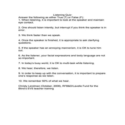 Listening quiz | DOC | Ear, Nose and Throat Conditions | Diseases and ...