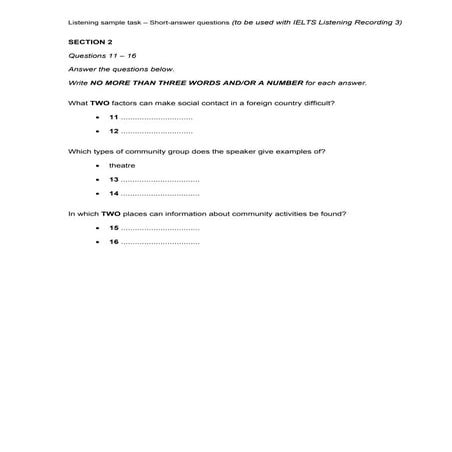 Listening sample task short answer | PDF
