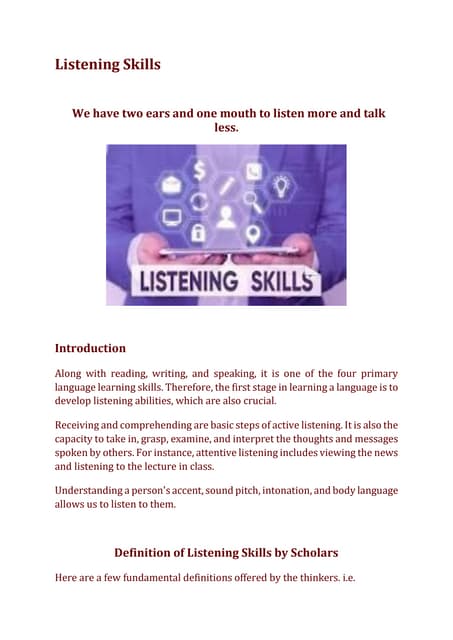 A LESSON PLAN ON LISTENING SKILLS | PDF