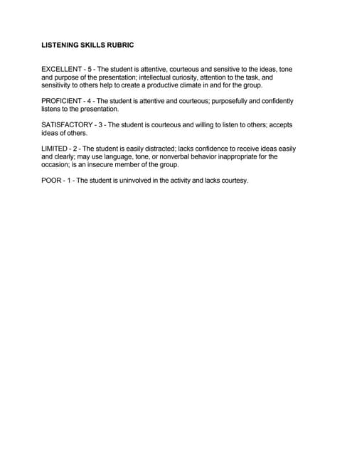 Rubric listening comprehension multiple choice activity | PPT