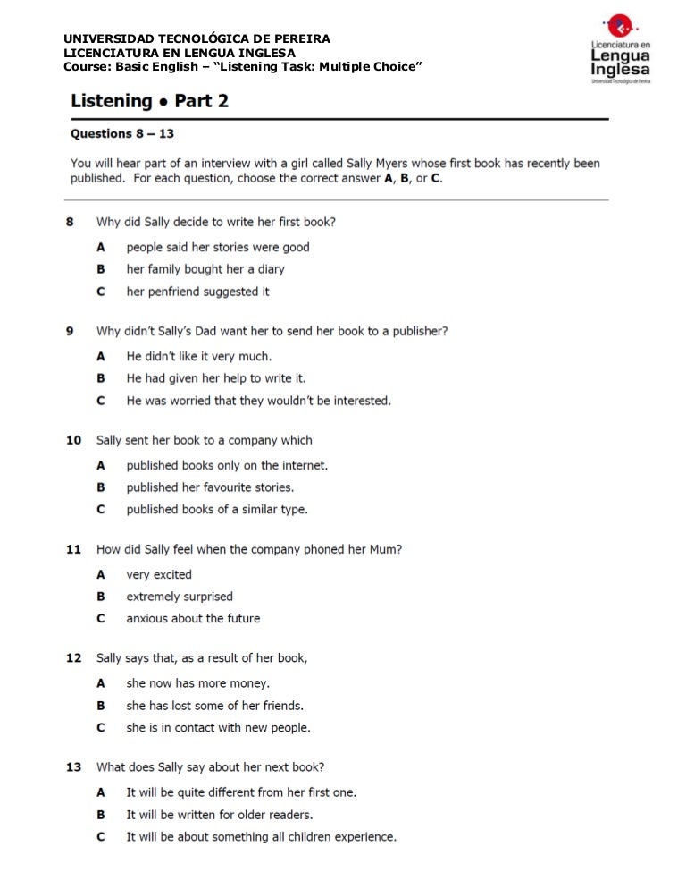 Listening task (multiple choice)