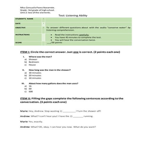 Listening test | DOCX