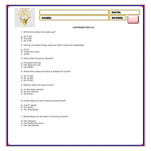 Listening Test A1 – English Listening Level Test – KMFP