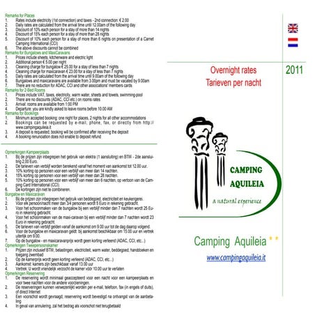 Prices Prijslijst Camping Aquileia 2011 | PDF