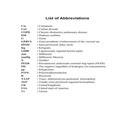 list of abbreviations of the work | DOC