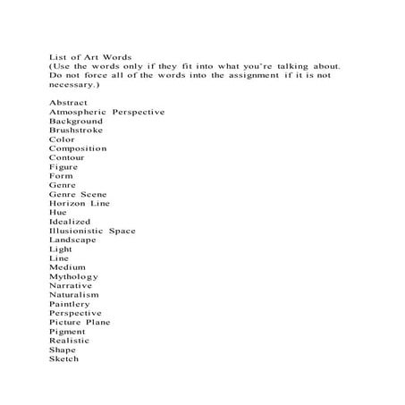 List of Art Words(Use the words only if they fit into what you’r | DOCX