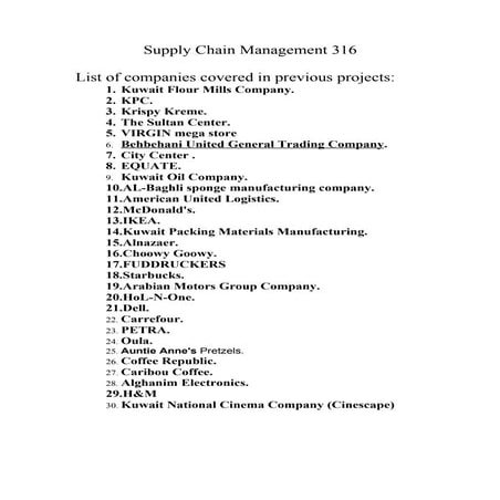 List of companies covered in previous projects | DOC