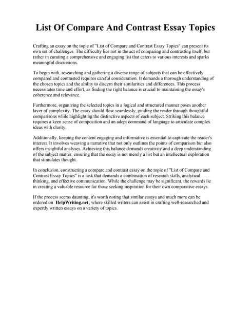Topics For Contrast Essay. Columbia Gorge Community College | PDF