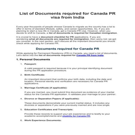 List of Documents required for Canada PR visa from India.pdf