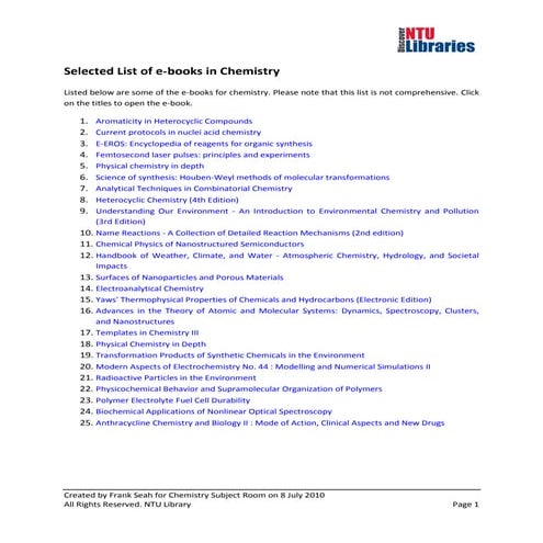 Selected list of e-books in Chemistry | PDF