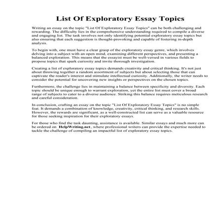 List Of Exploratory Essay Topics | PDF