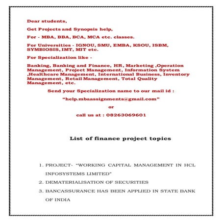 List of finance project topics | PDF