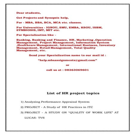 List of hr project topics | DOCX