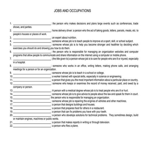 LIST OF JOBS AND OCCUPATIONS WITH THEIR DEFINITIONS IN ENGLISH, IT IS ...
