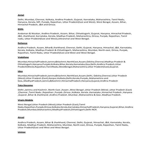 List of mobile service providers | DOCX