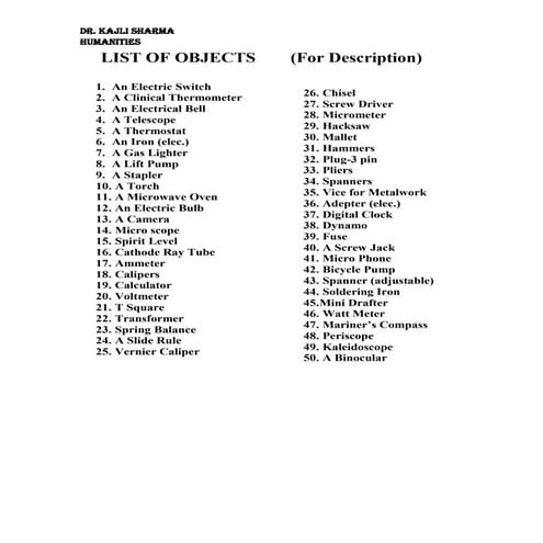 List of objects | DOC | Musical Instruments | Hobbies & Interests