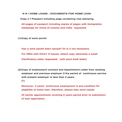 List of personal and property papers for nri home loans | DOC