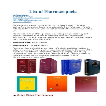 List of pharmacopoeia | DOCX