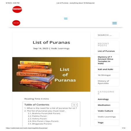 List of Puranas.pdf | Hinduism | Religion & Spirituality