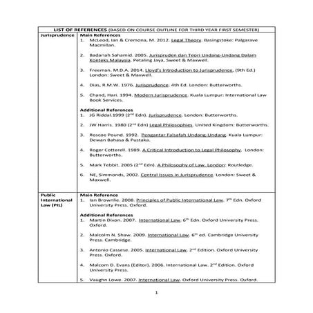 List of Recommended References (Third Year First Semester) | PDF