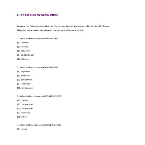 List Of Sat Words 2022 | PDF
