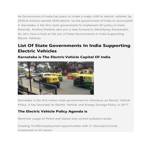 List of state governments in india supporting electric vehicles | PDF