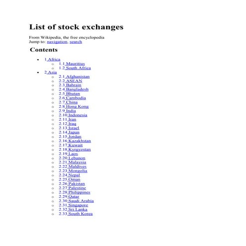 List of stock exchanges | DOCX | Stocks and Bonds | Personal Investing