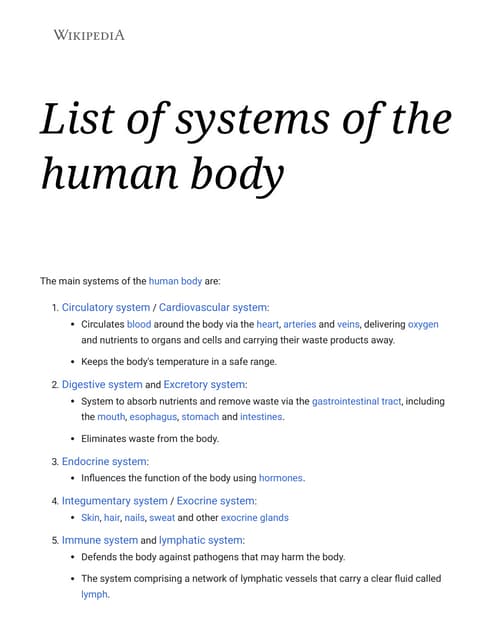Systems of human body | PPT