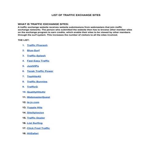 The List Of Manual Traffic Exchange Sites | PDF