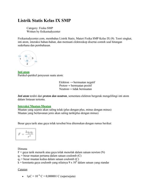 PPT LISTRIK STATIS KELAS XII SEMESTER 1.pptx