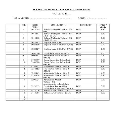 List tahun 1 | DOC