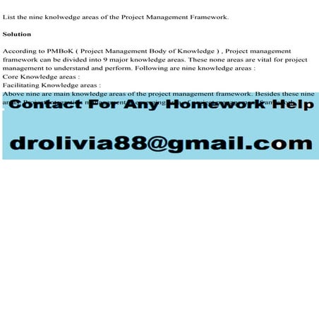 List the nine knolwedge areas of the Project Management Framework..pdf