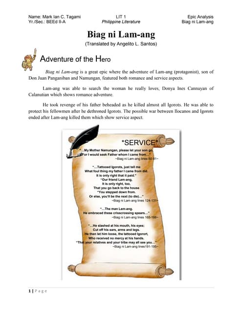 Biag ni Lam-Ang (Life of Lam-Ang) An Ilocano Epic | PPTX
