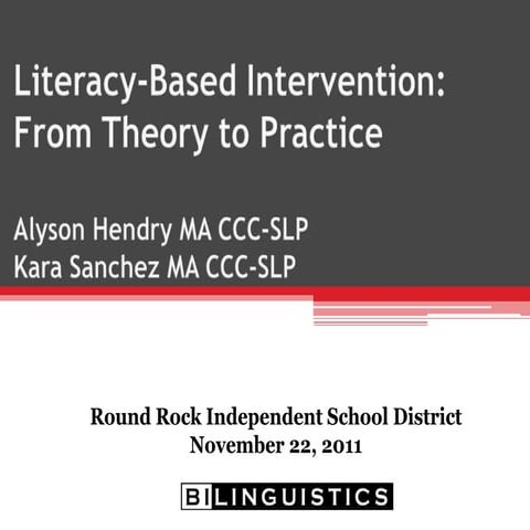 Literacy Based Intervention: From Theory to Practice | PPT