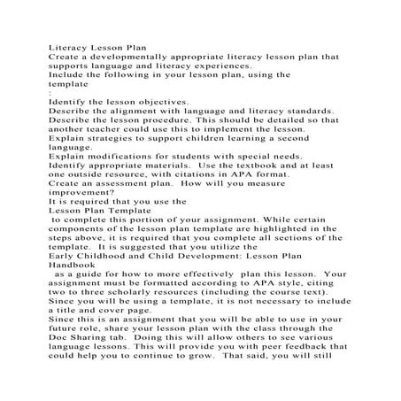 Literacy Lesson PlanCreate a developmentally appropriate literacy .docx