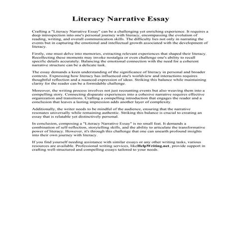 Literacy Narrative Essay. Lansdale School of Business | PDF