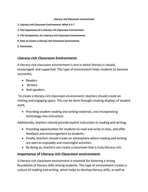 A Literacy Rich Classroom[1] | PPT | Education
