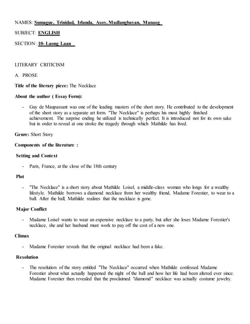 Elements of a short story.Lesson Plan | DOCX | Jewelry Making | Arts ...