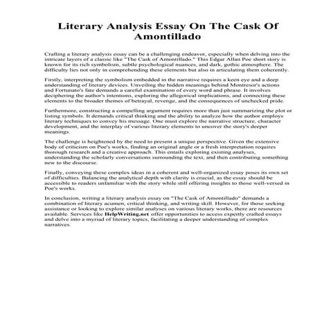 Literary Analysis Essay On The Cask Of Amontillado.pdf